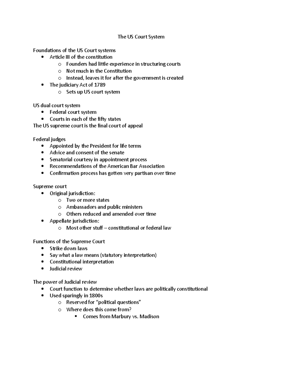 The US Court System Government Notes - The US Court System Foundations ...