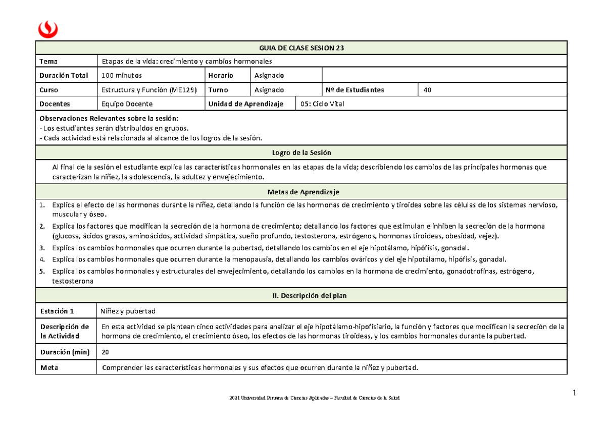 ME129 Sesión 23 Guía de Clase - GUIA DE CLASE SESION 23 Tema Etapas de ...