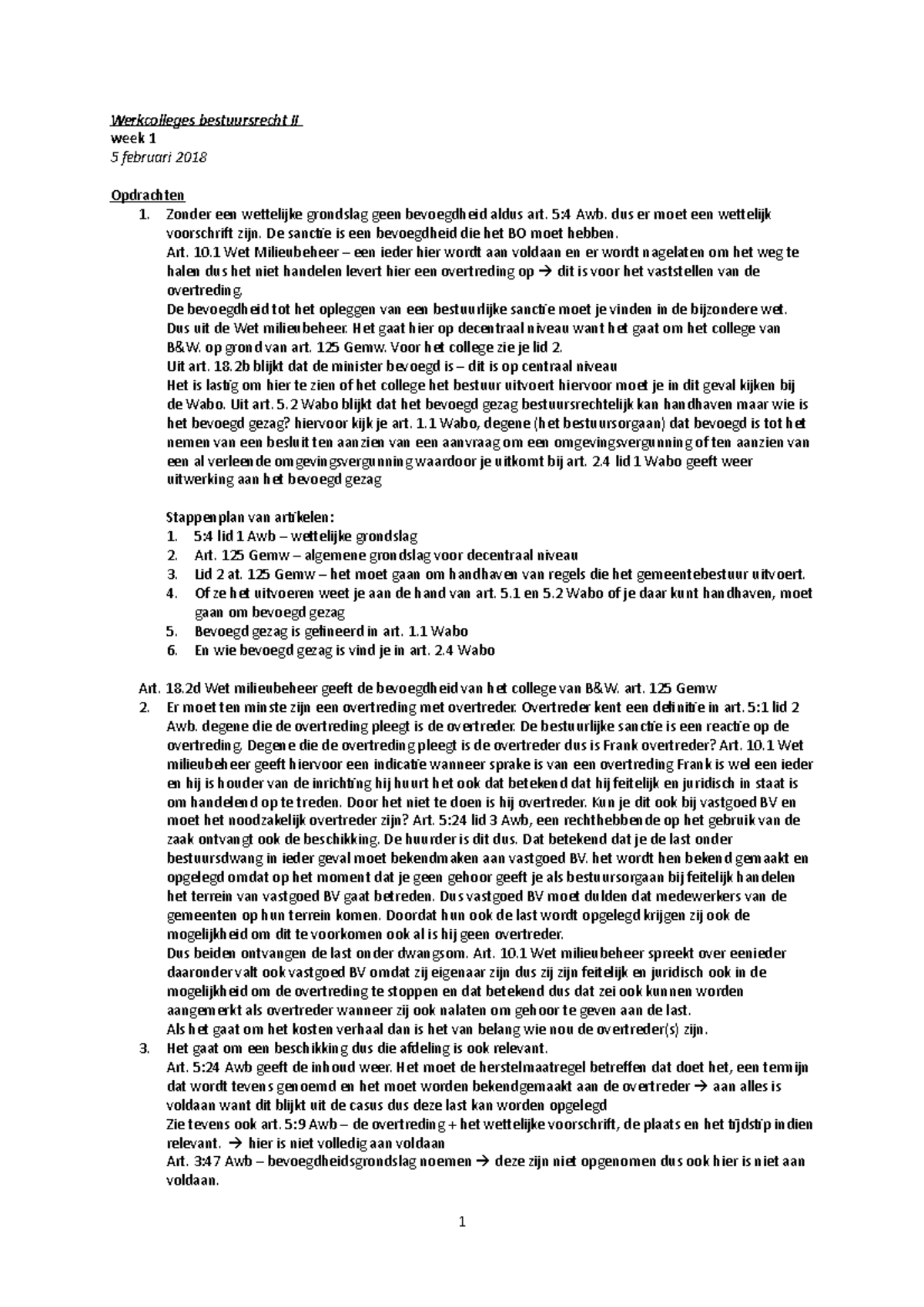 Werkgroep uitwerkingen bestuurs(proces)recht II - Werkcolleges bestuursrecht II week 1 5 ...