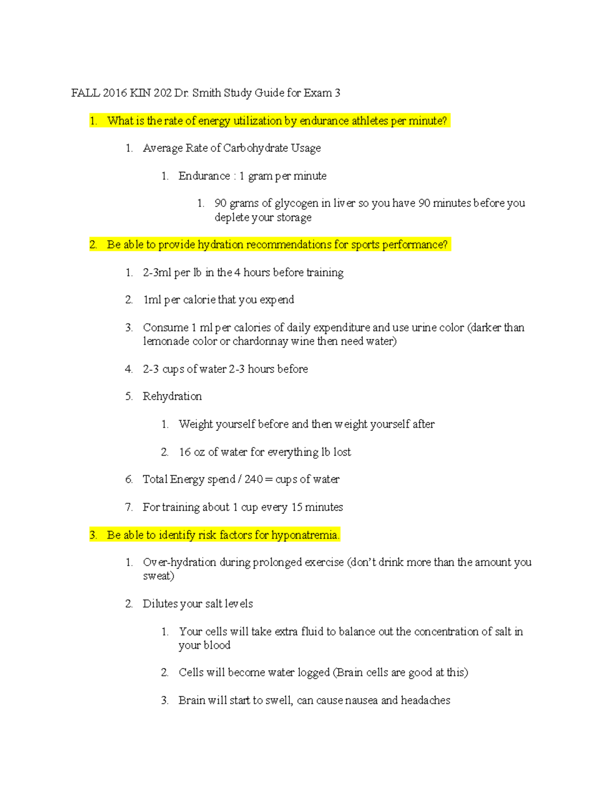 Exam 3 study guide - FALL 2016 KIN 202 Dr. Smith Study Guide for Exam 3 ...