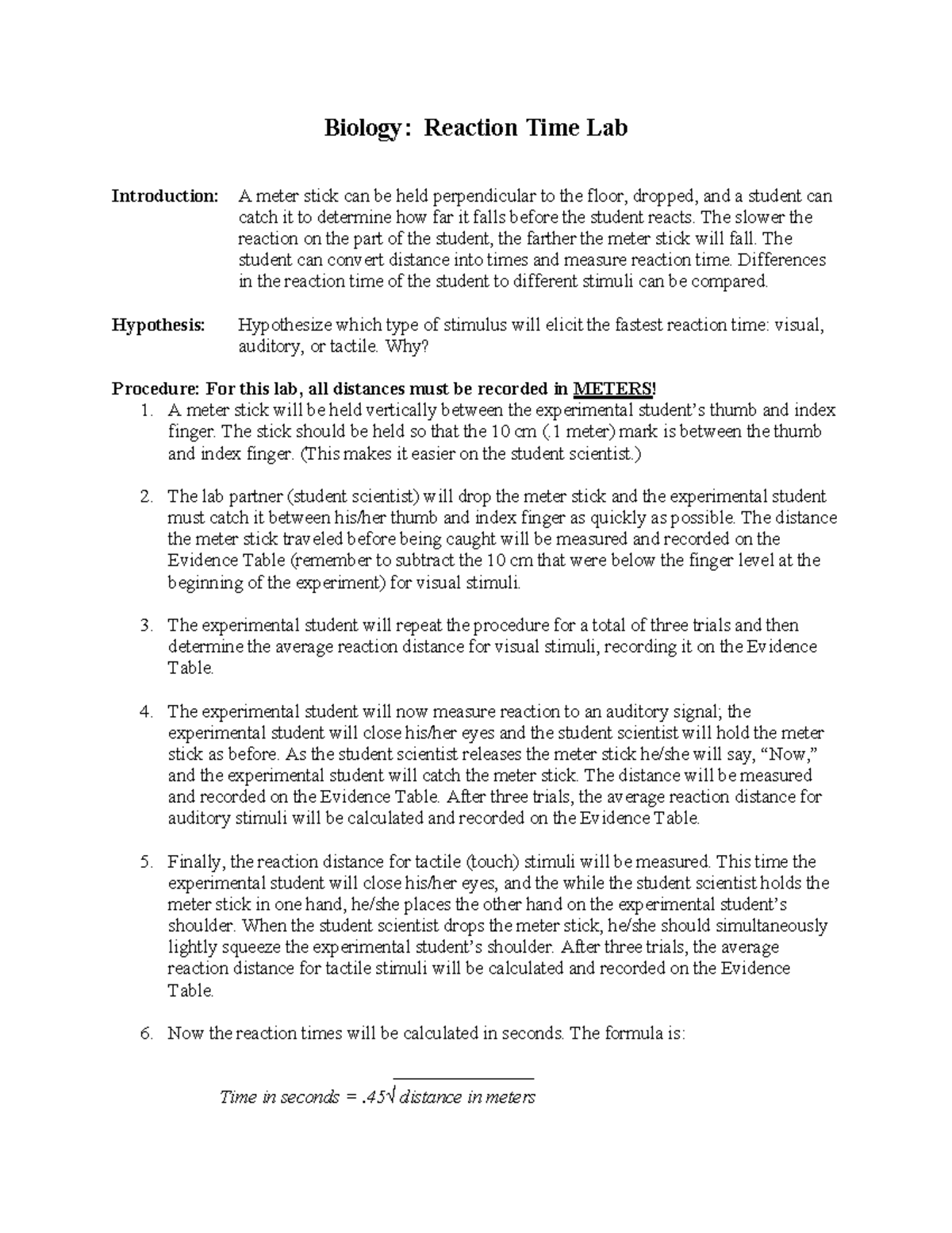 8c1-Body Systems Nervous Reaction Time Lab II - Biology: Reaction Time ...