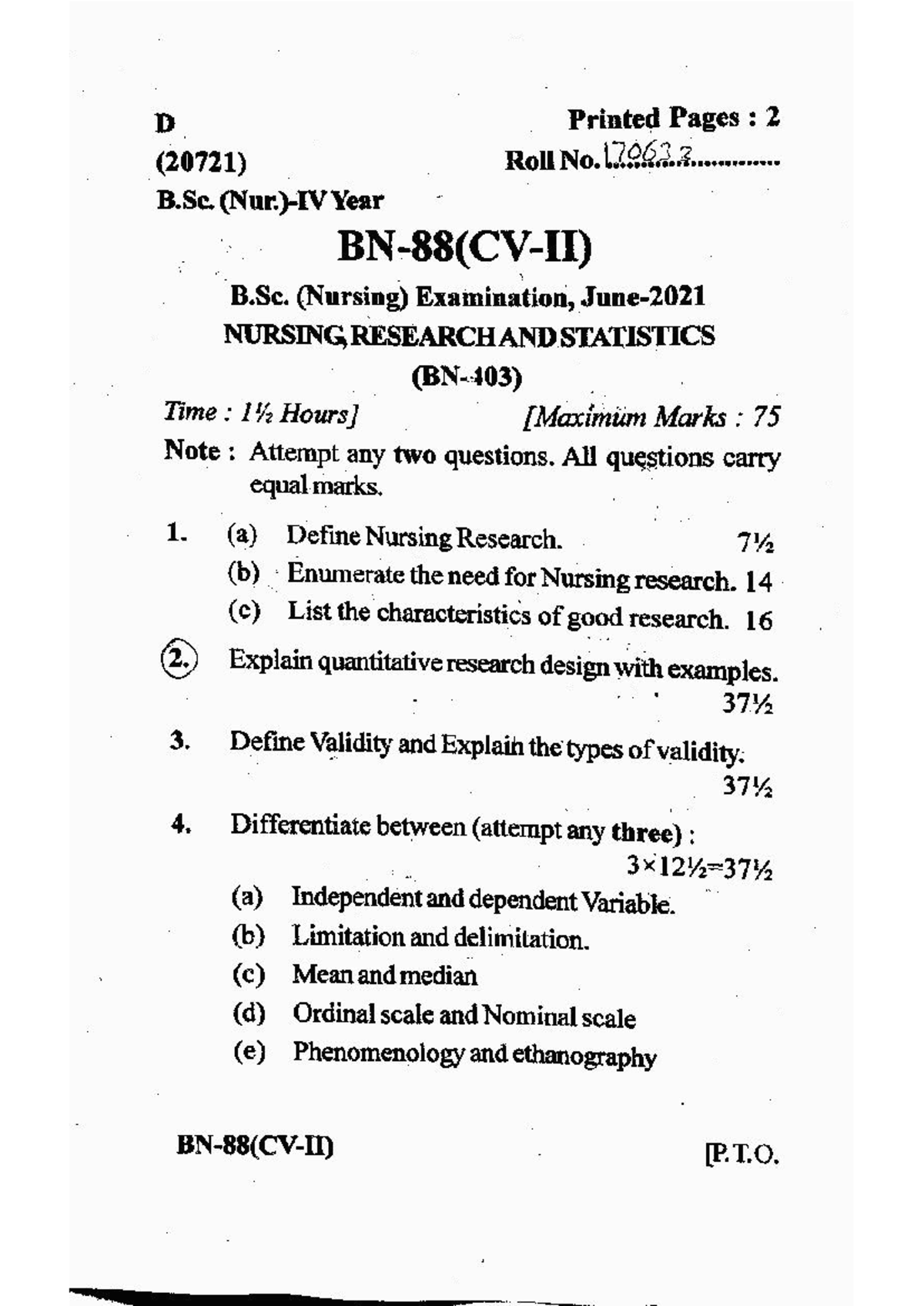 Research Last year question papers to help - D Printed Pages : 2 (20721 ...