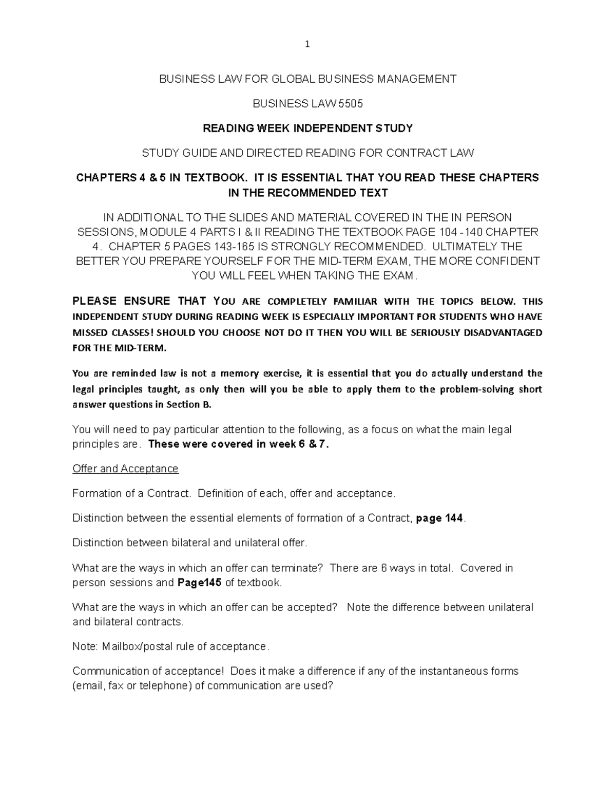 Law- Updated GBM Study guide for contract formation Summer 2022 - 1 ...