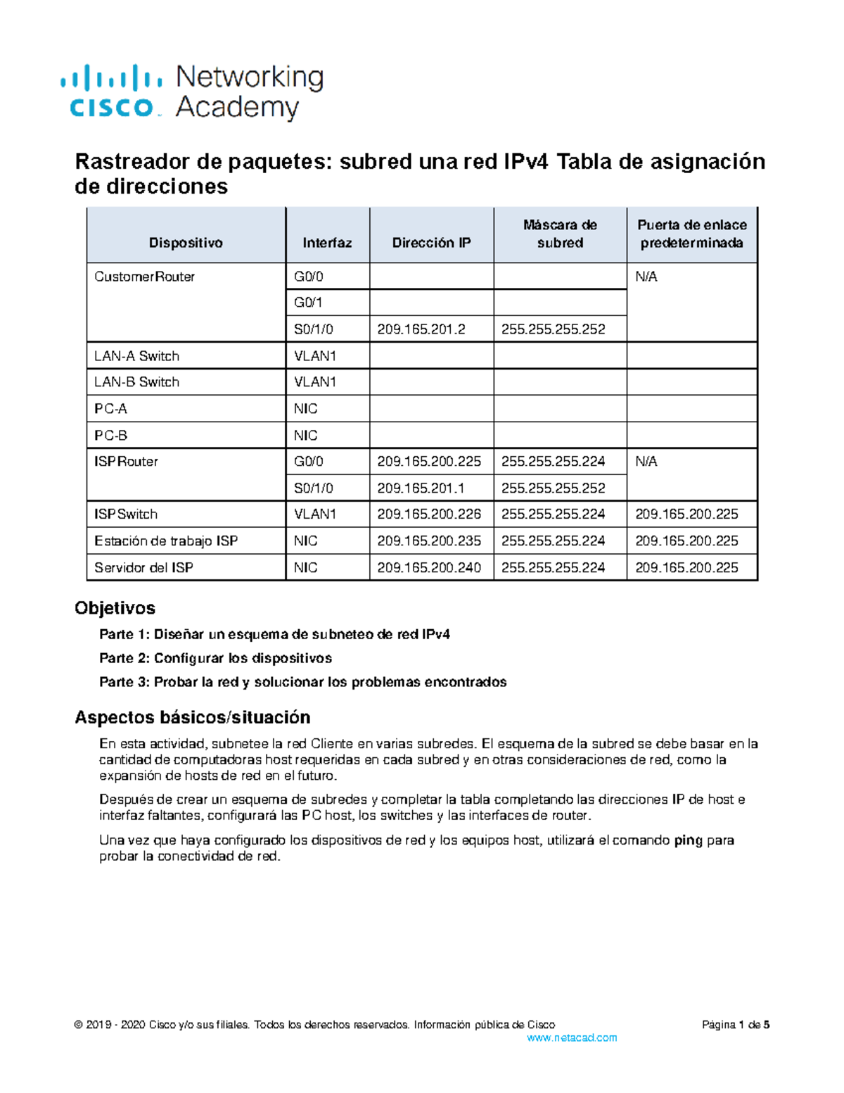 Ejercicio 2 11 - CISCO - 2019 - 2020 Cisco y/o sus filiales. Todos los ...