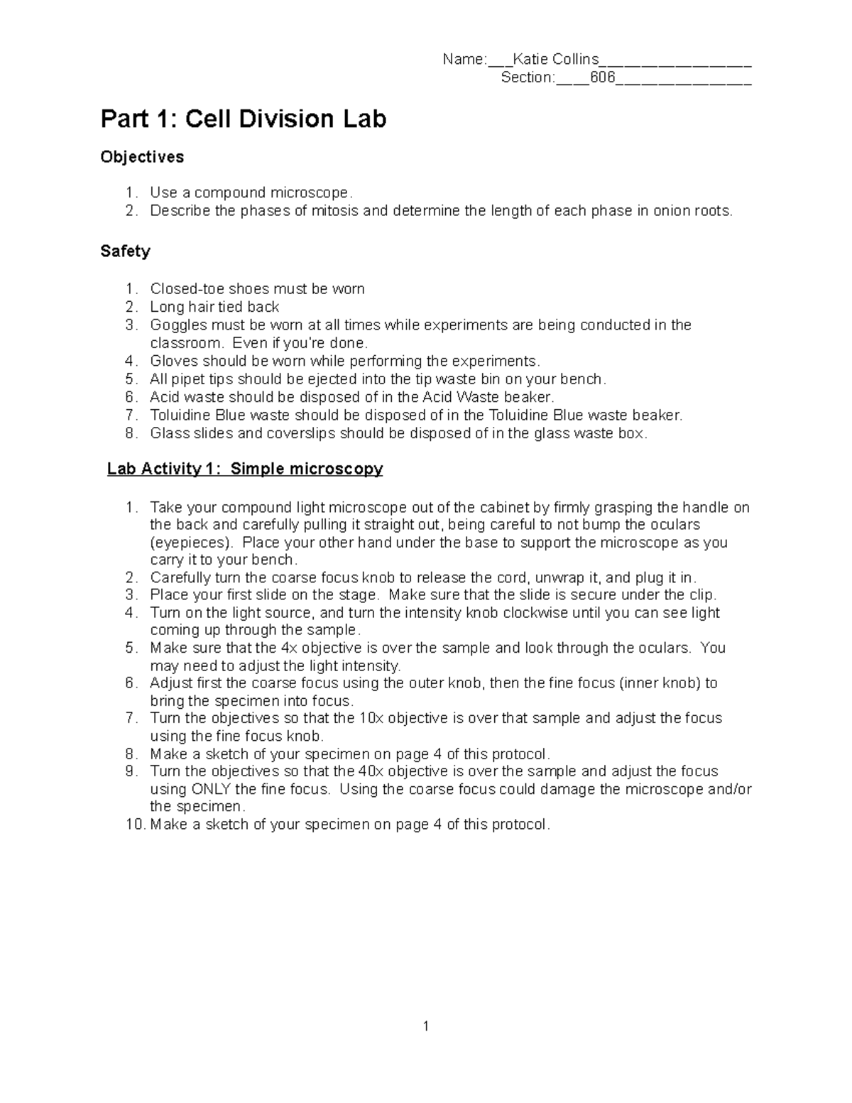 Cell Division Heredity 1 Protocoland Datasheet v2 - Section:606 ...