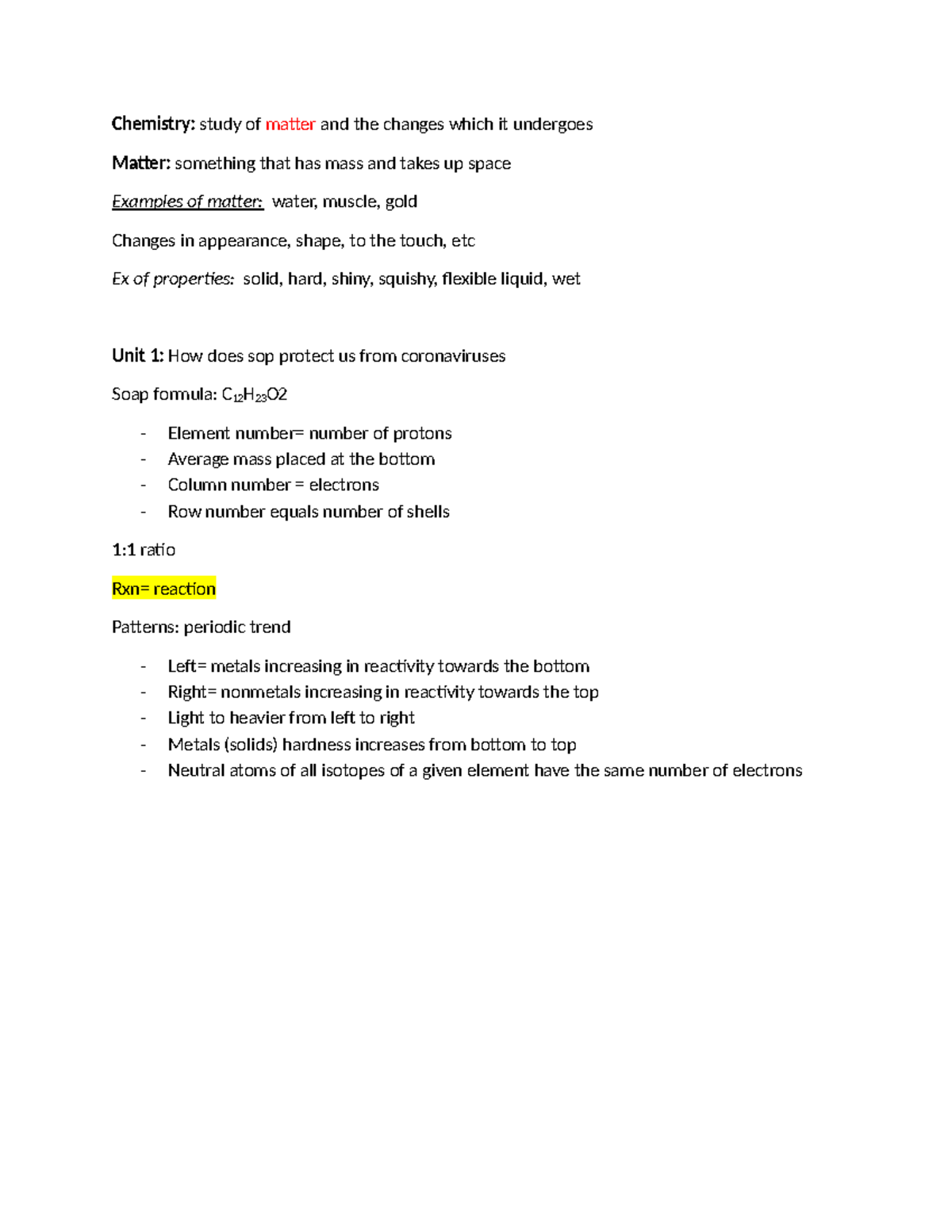 Chem 1a unit 1 notes - lol - Chemistry: study of matter and the changes ...