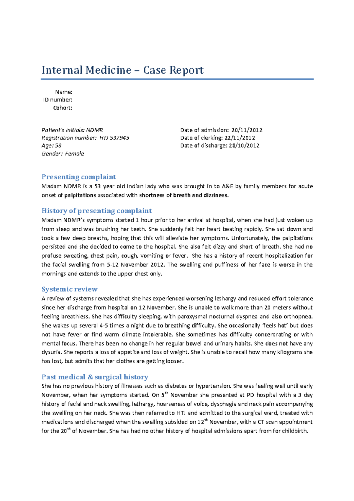 Internal Medicine - Case Report - Internal Medicine – Case Report Name ...