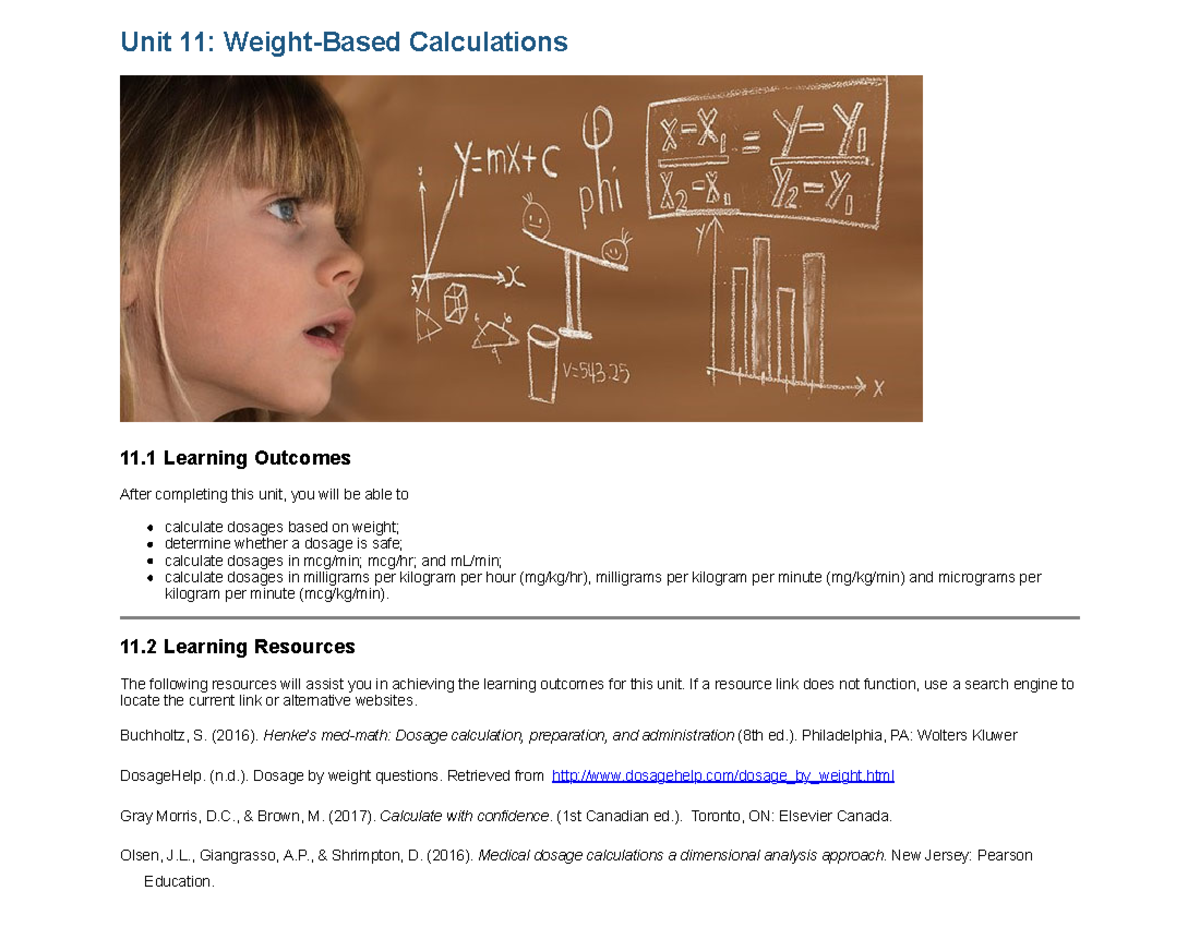 Unit 11 - course summary - Unit 11: Weight-Based Calculations 11 ...