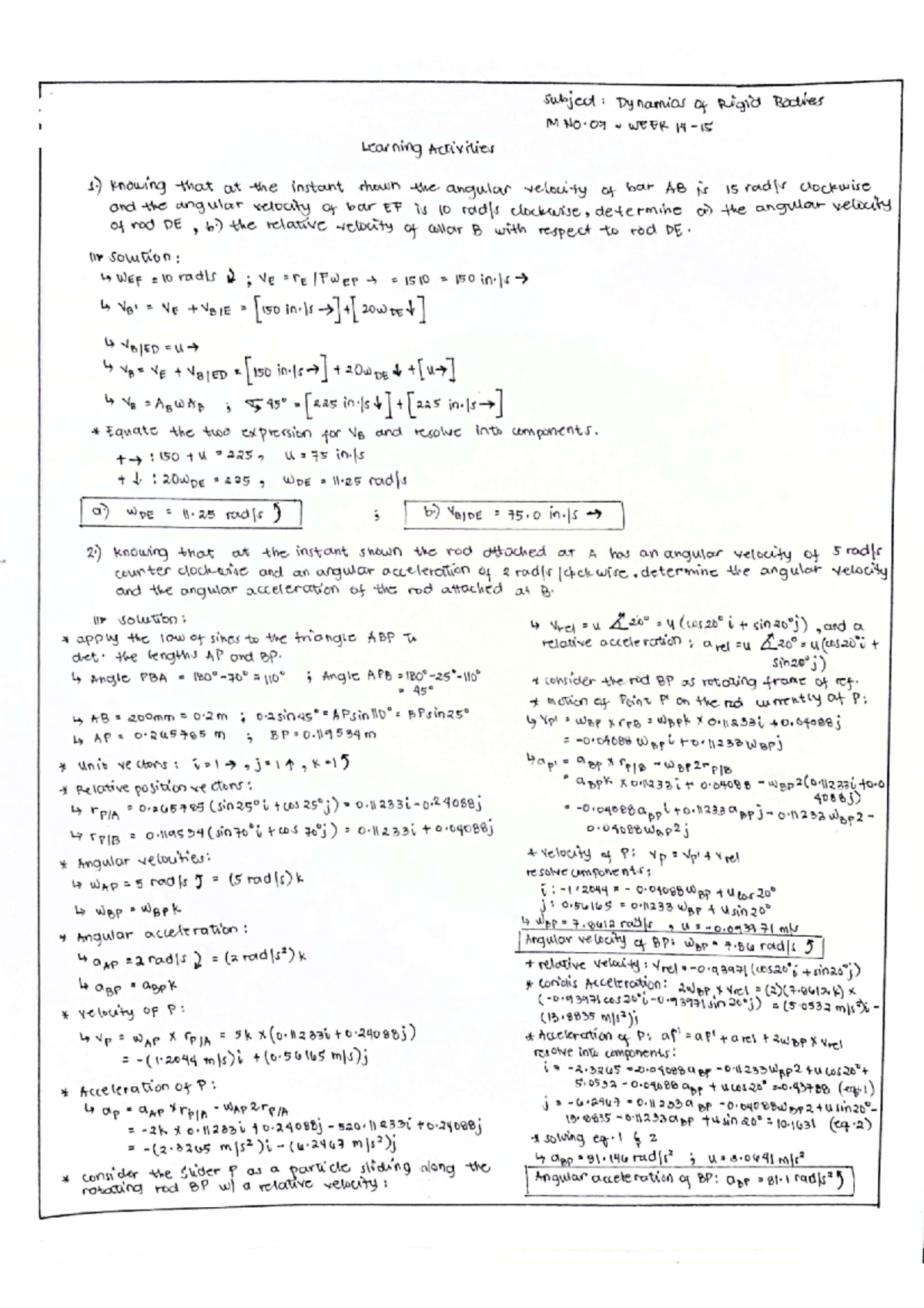 Dynamics LA#7 - Problem solving - Mechanical Engineering - NVSU - StuDocu