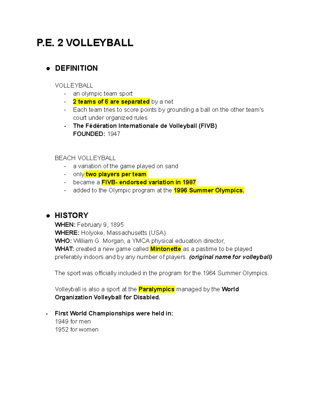 Physical education - P. 2 VOLLEYBALL DEFINITION VOLLEYBALL - an olympic ...