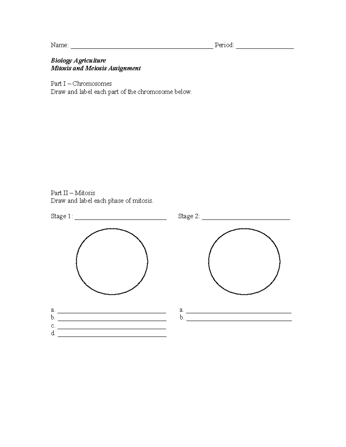 Mitosis and Meiosis Worksheet - Name ...