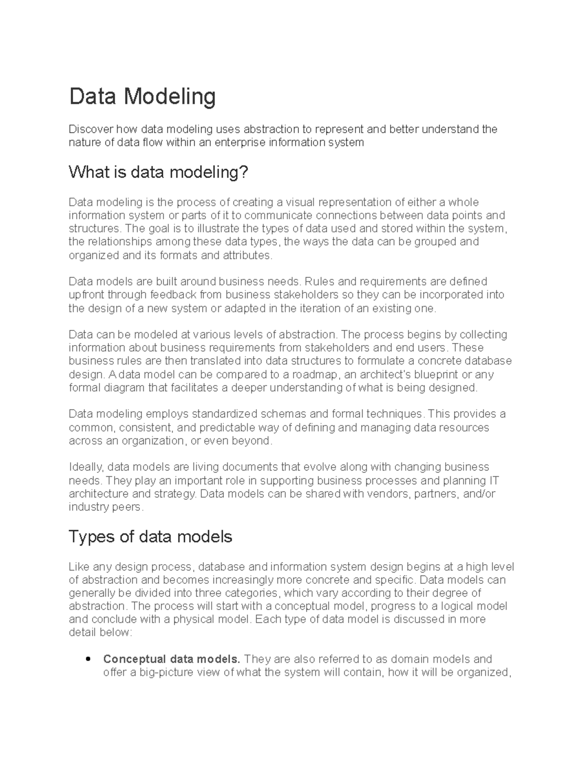 Data Modeling - Data Modeling Discover how data modeling uses abstraction to represent and ...