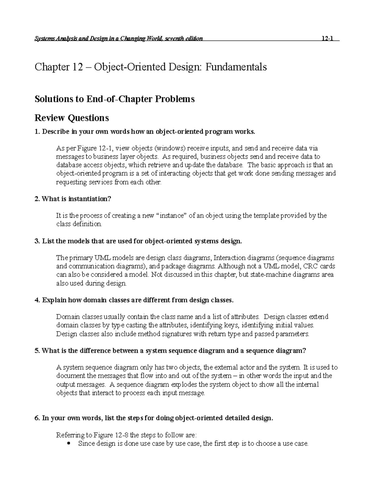 Tutorial 9 Answers - Chapter 12 – Object-Oriented Design: Fundamentals ...