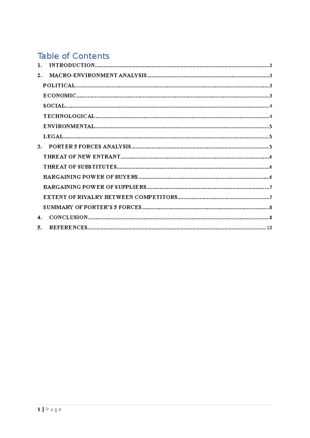 Strategic Management Assignment 1 - Table of Contents - Studocu