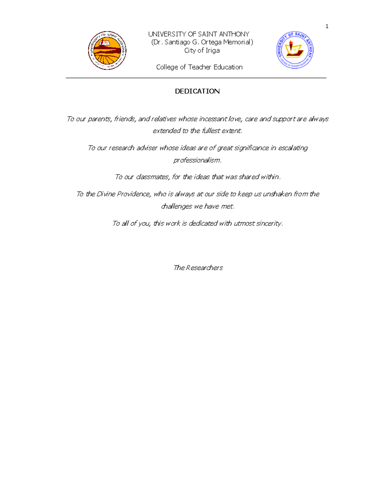 Research about students integrity during pandemic - UNIVERSITY OF SAINT ...