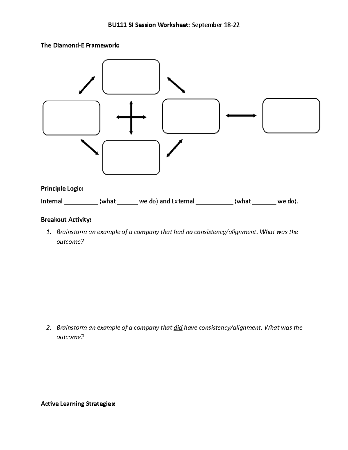 BU111 SI Session Worksheet September 18-22 - Breakout Activity ...