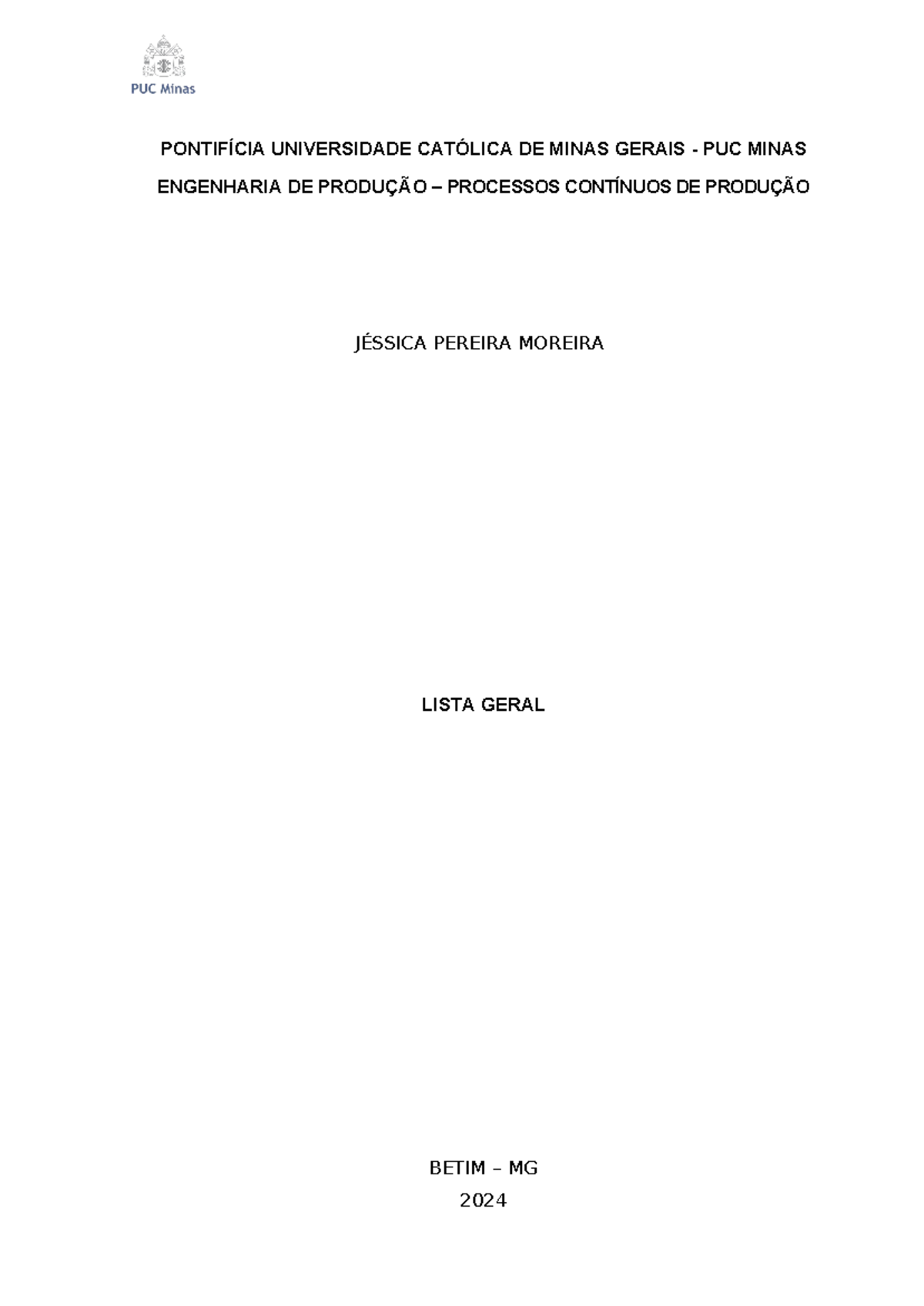 Lista Geral - PONTIFÍCIA UNIVERSIDADE CATÓLICA DE MINAS GERAIS - PUC ...