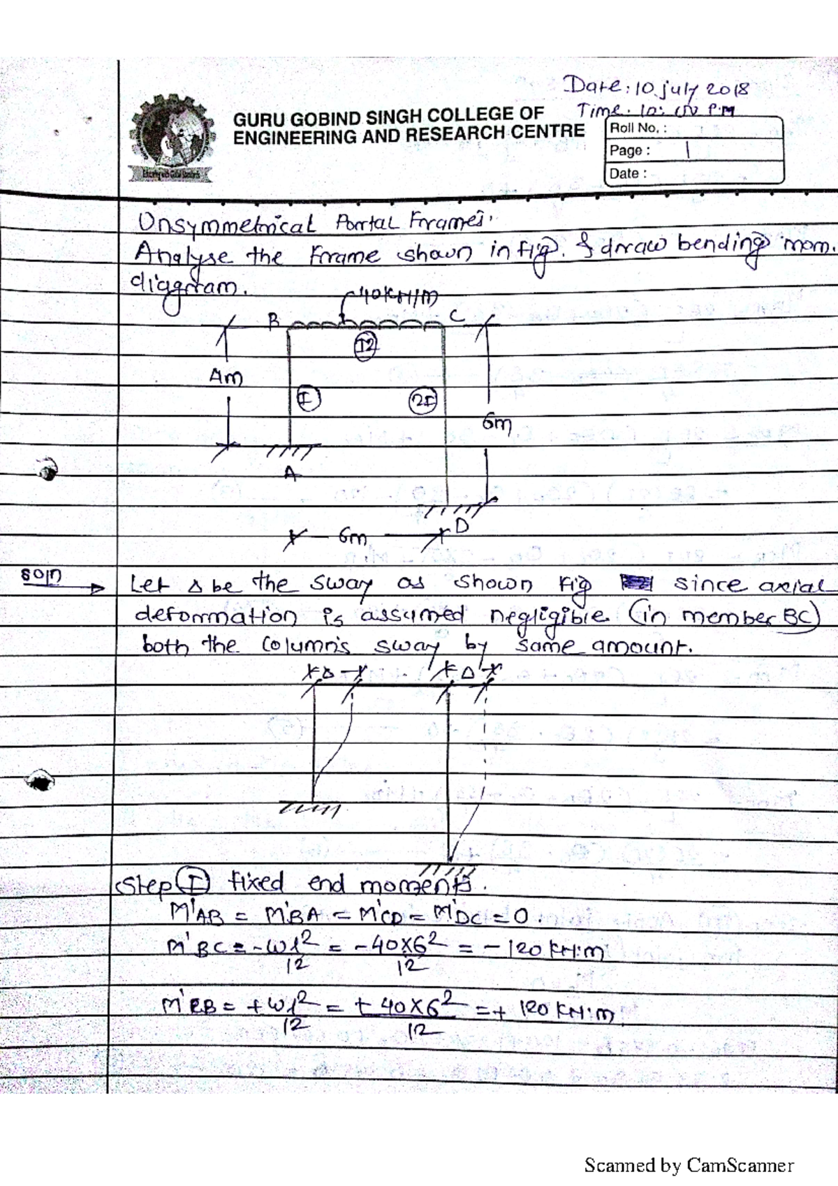 SA II Unsymmetric Portal Frames - Structural Analysis - Studocu