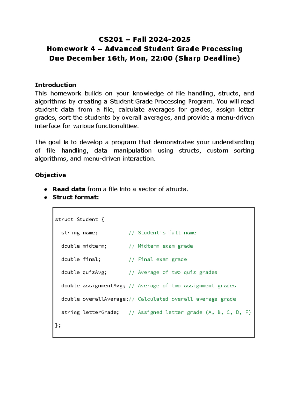 Rfdhd 9-HW4 - seşect - CS201 – Fall 2024- Homework 4 – Advanced Student Grade Processing Due ...