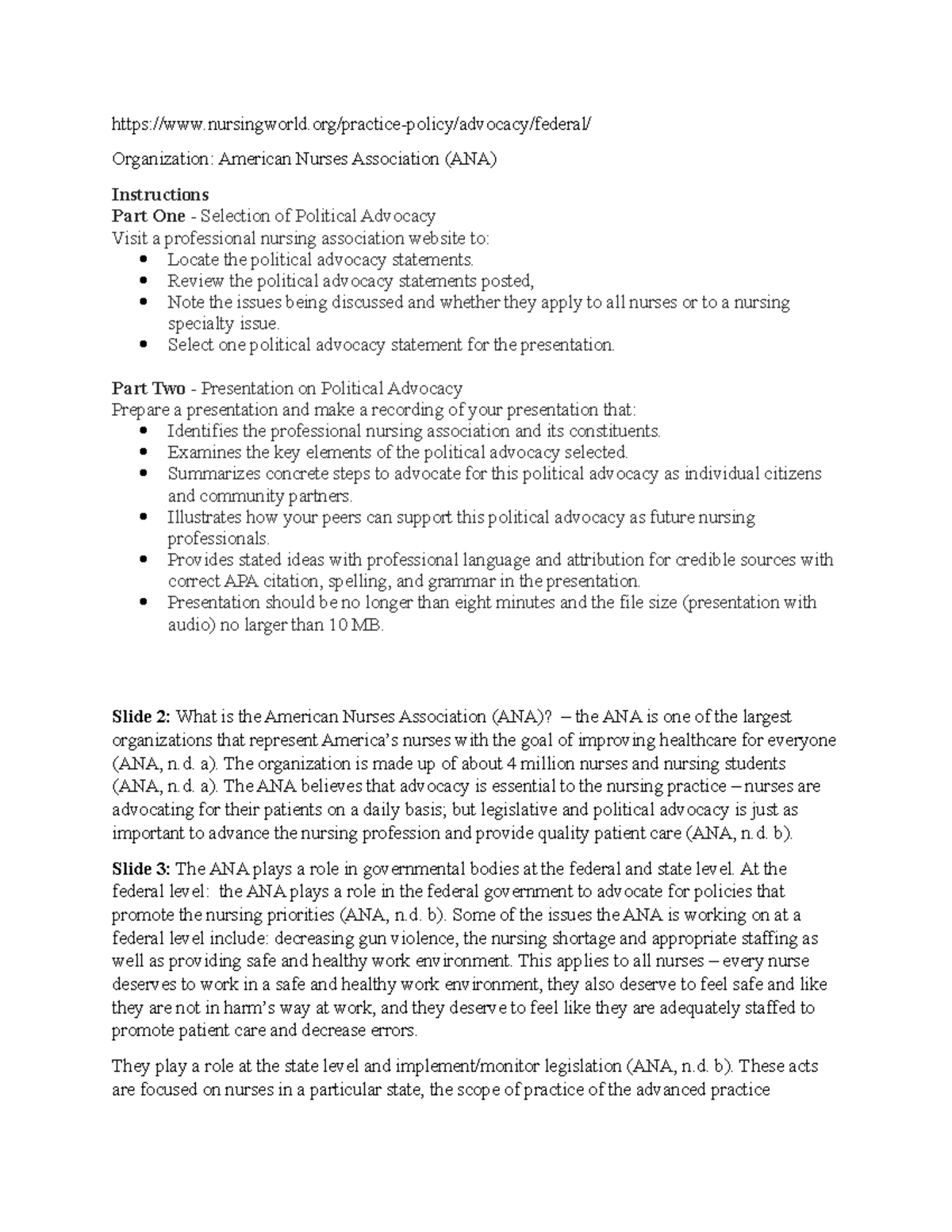 Presentation - nursingworld/practice-policy/advocacy/federal ...