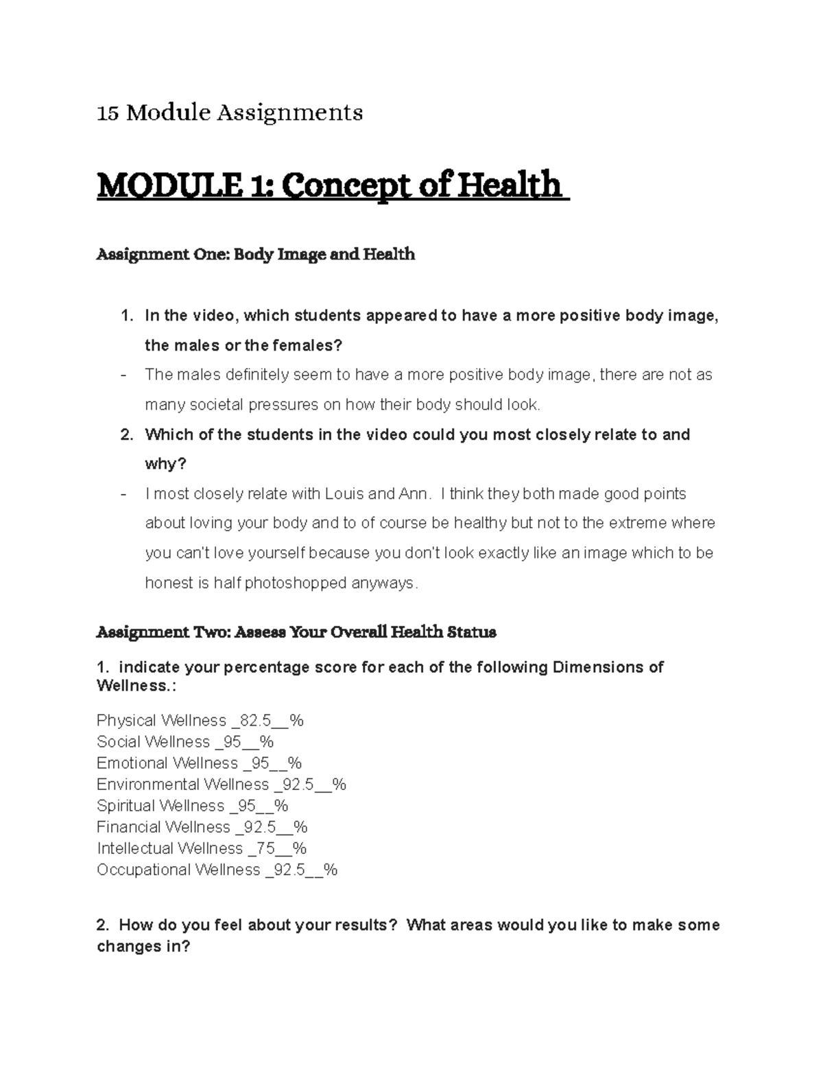 Health 1000 15 Module Assignments - 15 Module Assignments MODULE 1 ...