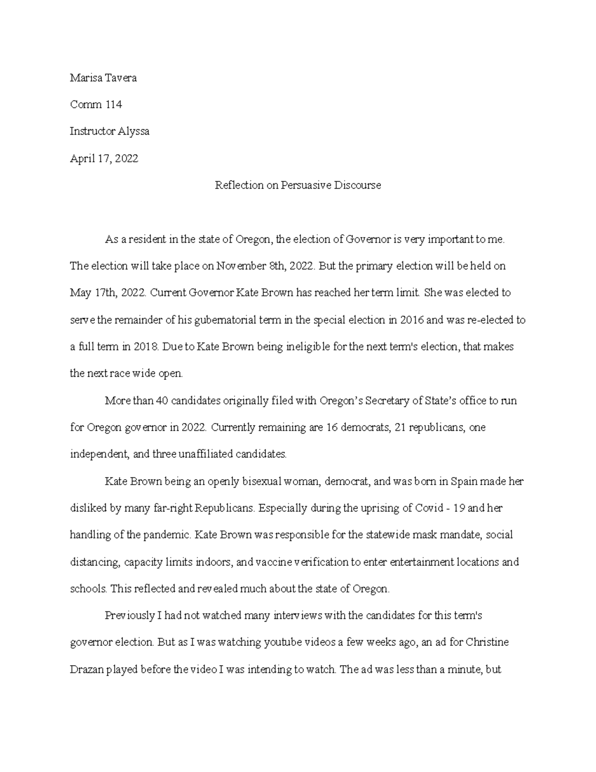 Reflective Writing 1 - This short essay had to reflect on a current ...