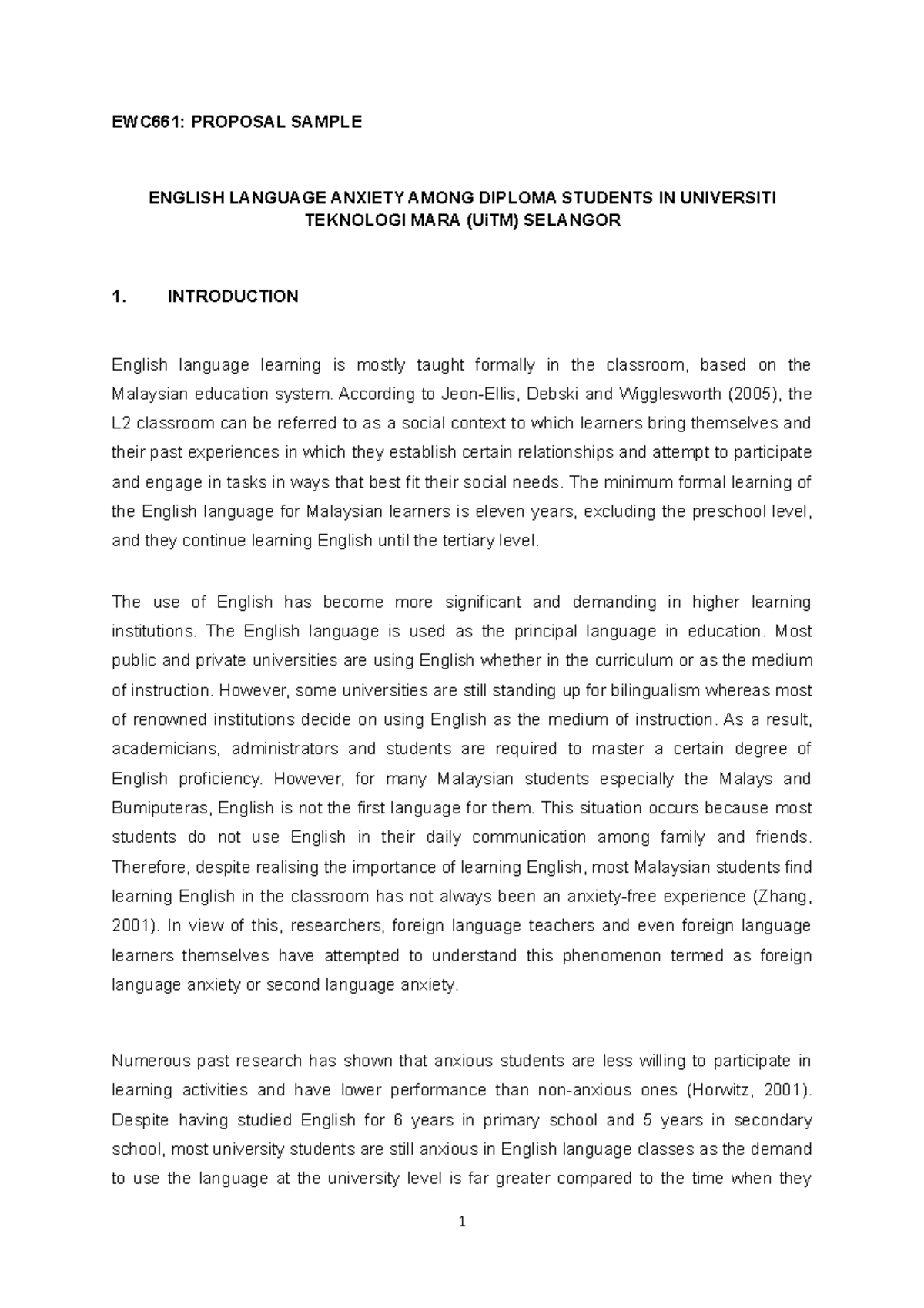 Proposal Sample (LANG Anxiety) (030919) - EWC661: PROPOSAL SAMPLE ...