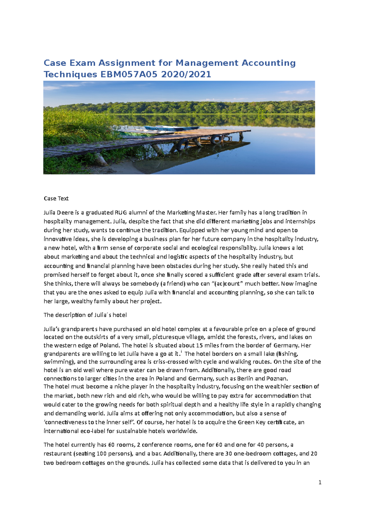 Exam Case Management accounting techniques - Case Exam Assignment for ...