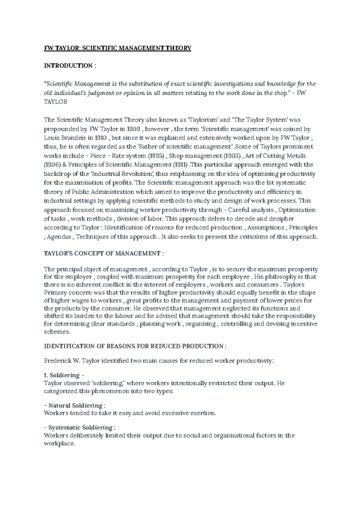 Scientific Management Theory - FW TAYLOR: SCIENTIFIC MANAGEMENT THEORY ...