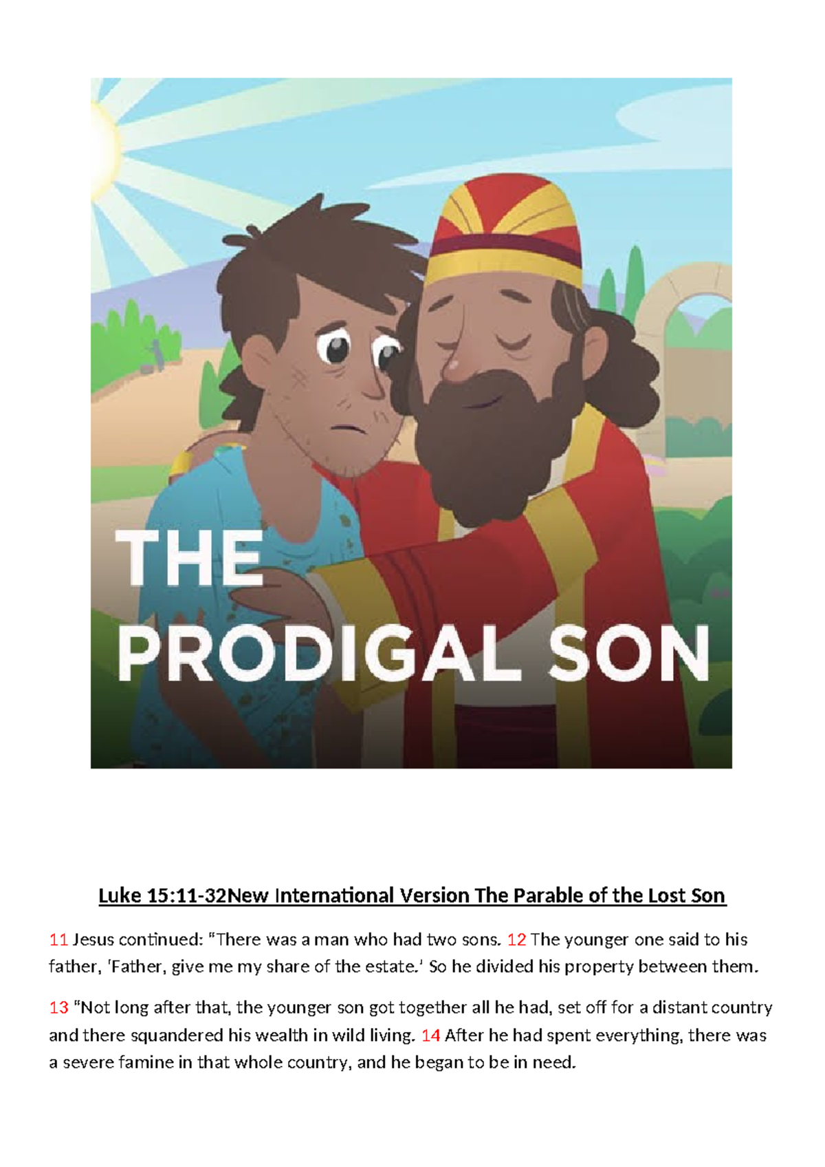 THE Prodigal SON - Story summary - Luke 15:11-32New International ...