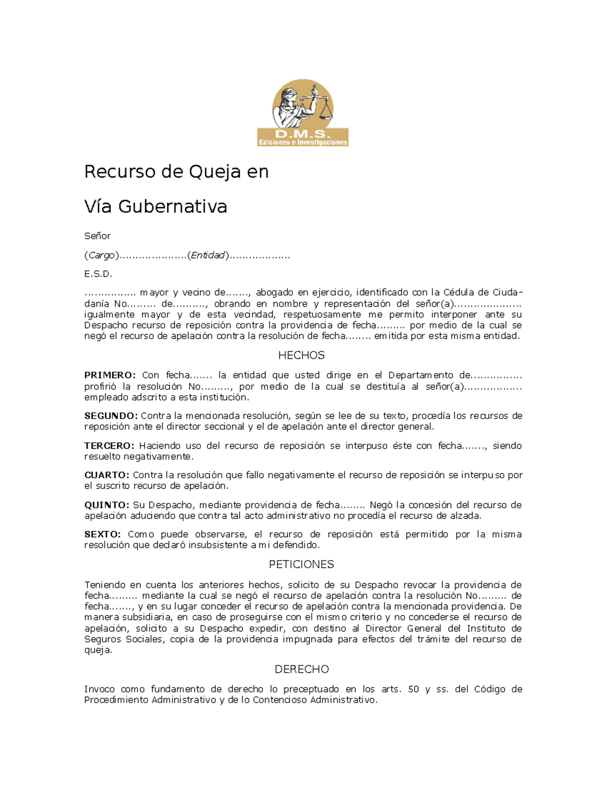 Recurso de Queja en Via Gubernativa - Recurso de Queja en Vía ...