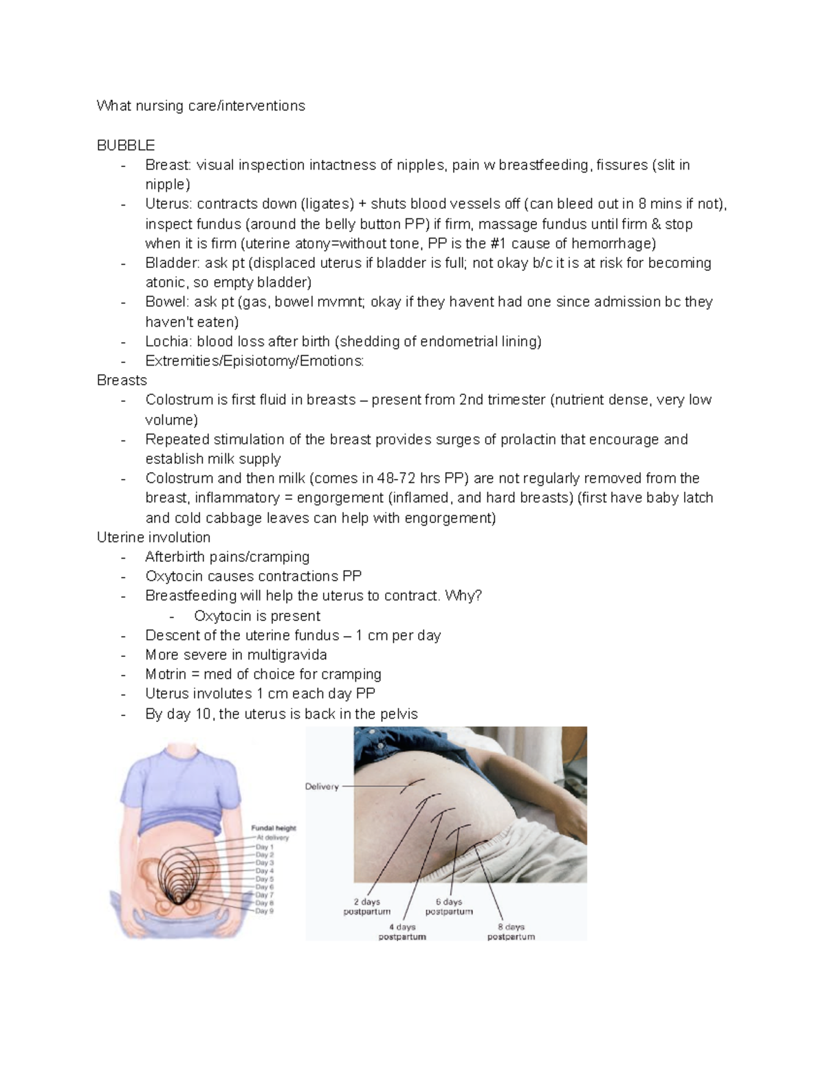 3314 Postpartum - What nursing care/interventions BUBBLE - Breast ...