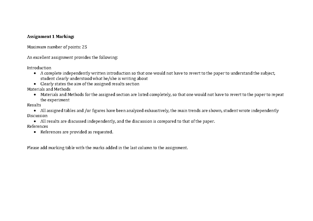 BTN215 Assignment Marking - Assignment 1 Marking: Maximum number of ...