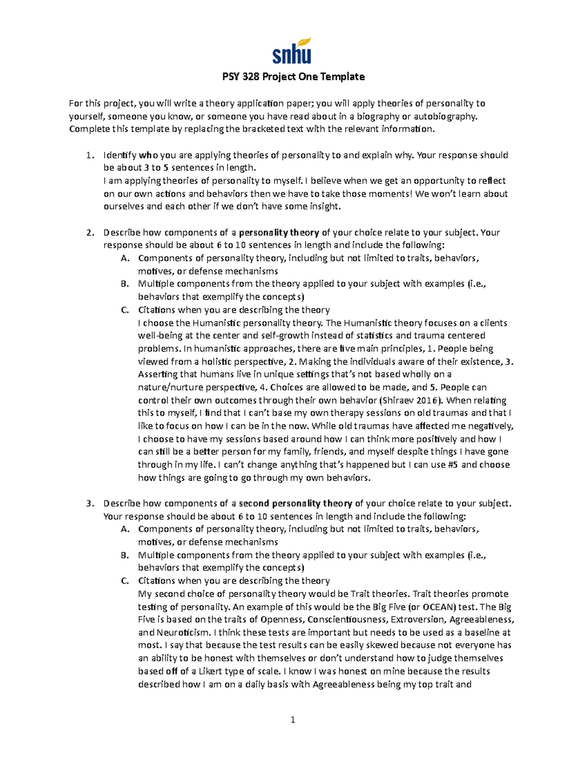 PSY 328 Project One - PSY 328 Project One Template For this project ...