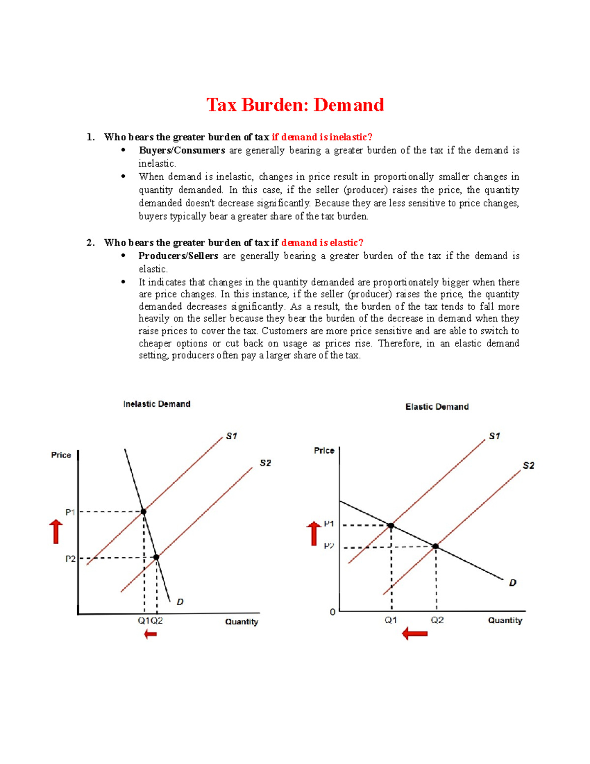 Quiz Tax Burden ECON - Tax Burden: Demand 1. Who bears the greater ...