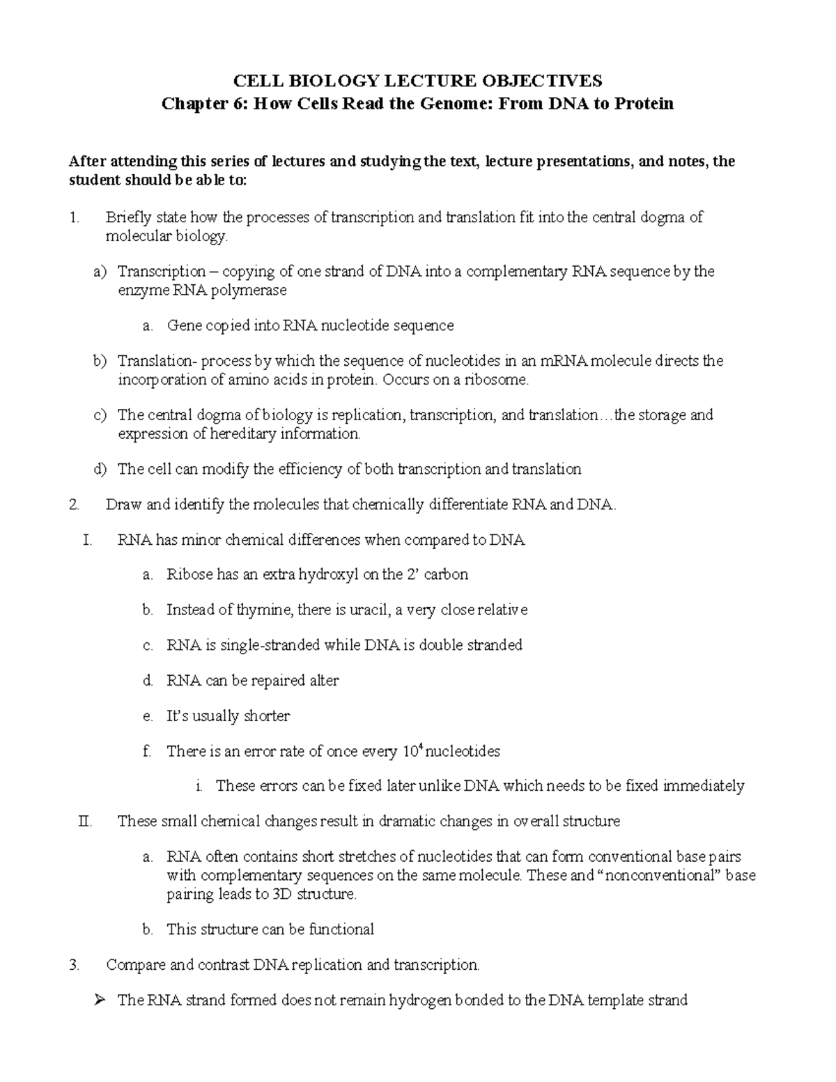 Cell Bio [Chapter 6 Objectives] - CELL BIOLOGY LECTURE OBJECTIVES ...