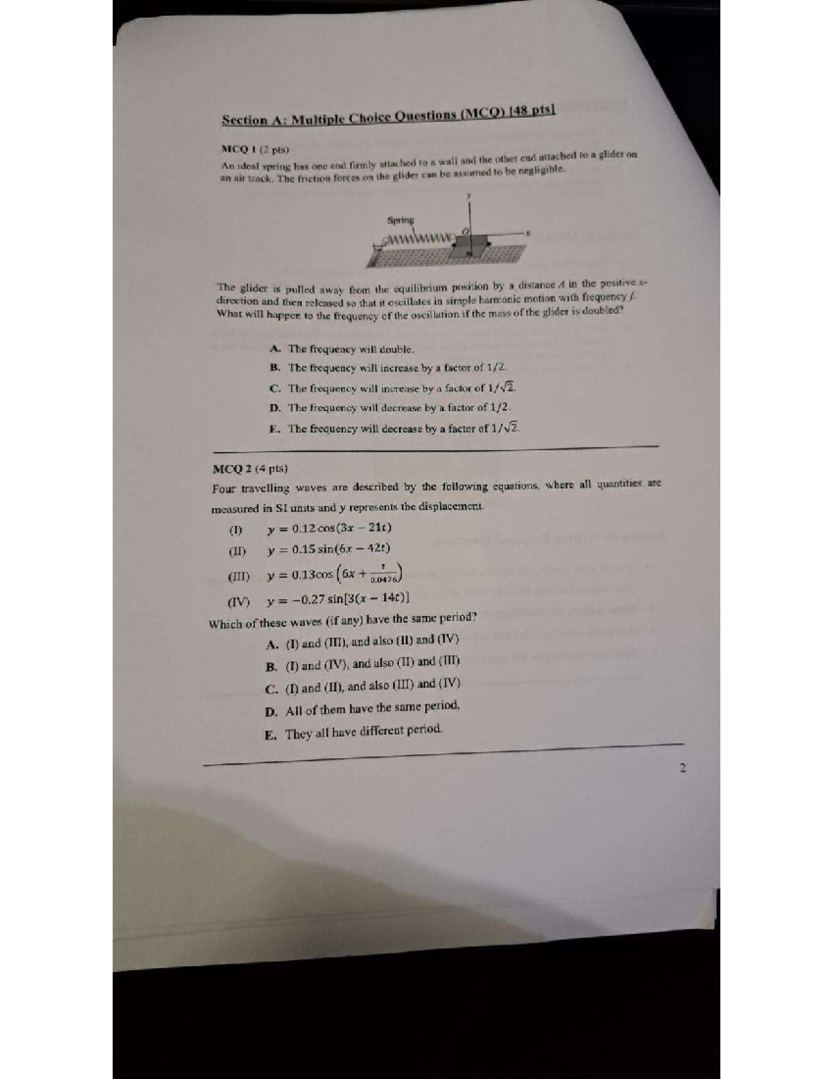 Physics 2023 November - Section A: Multiple Choice Questions (MCQ) ptsl ...