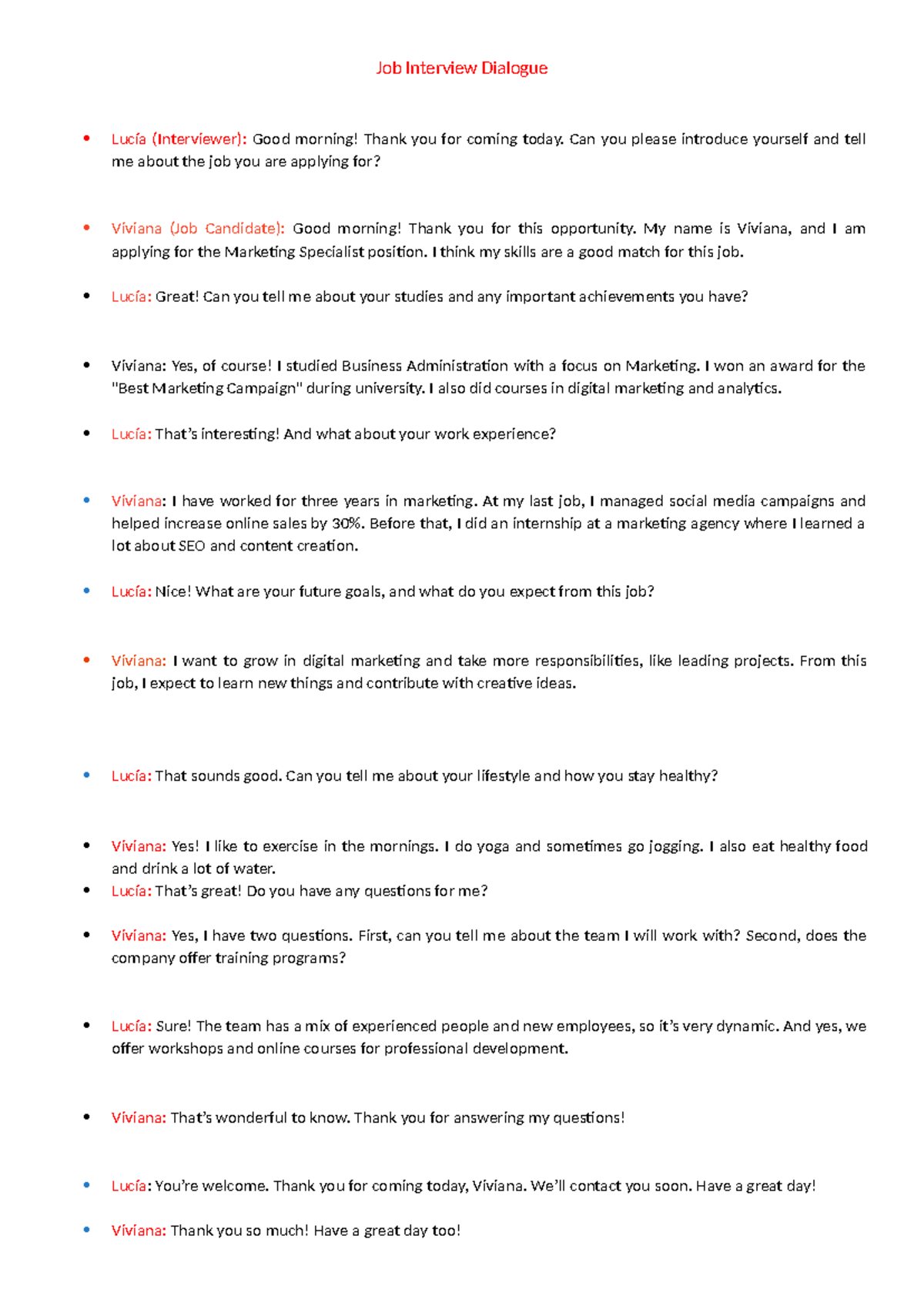 Lucia Dialogo 123 - APUNT - Job Interview Dialogue Lucía (Interviewer ...