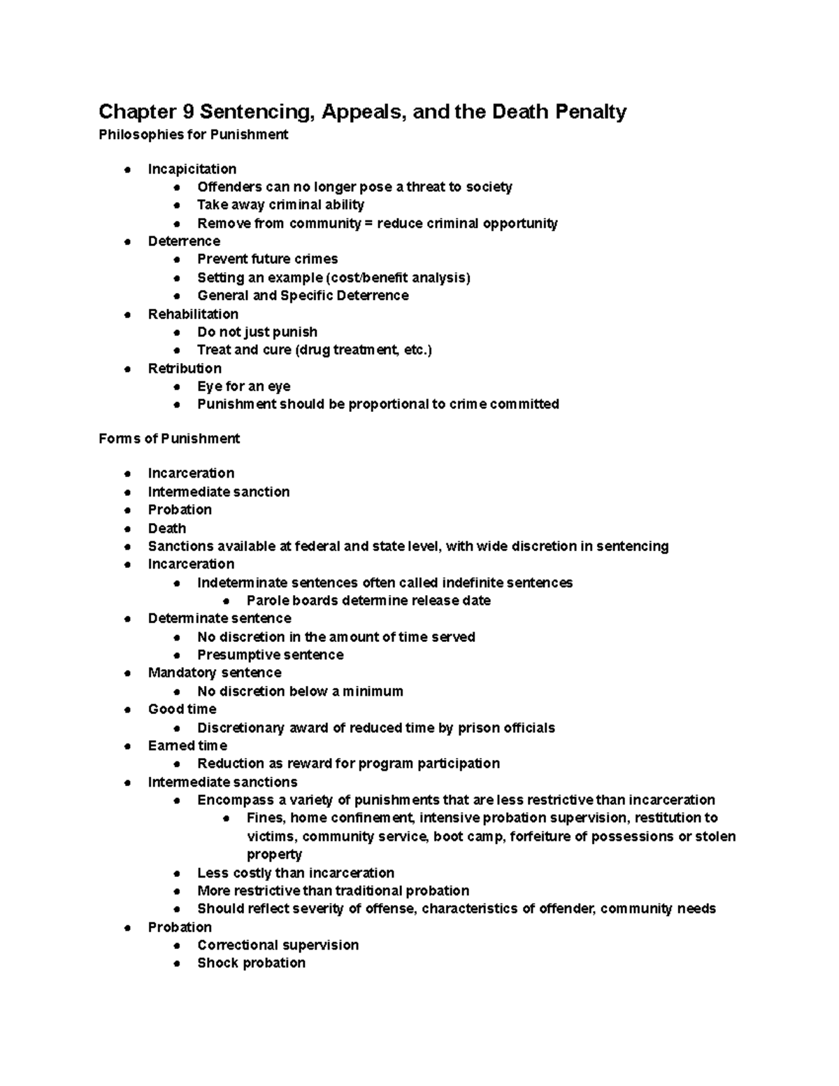 Chapter 9 - Chapter 9 Sentencing, Appeals, and the Death Penalty ...