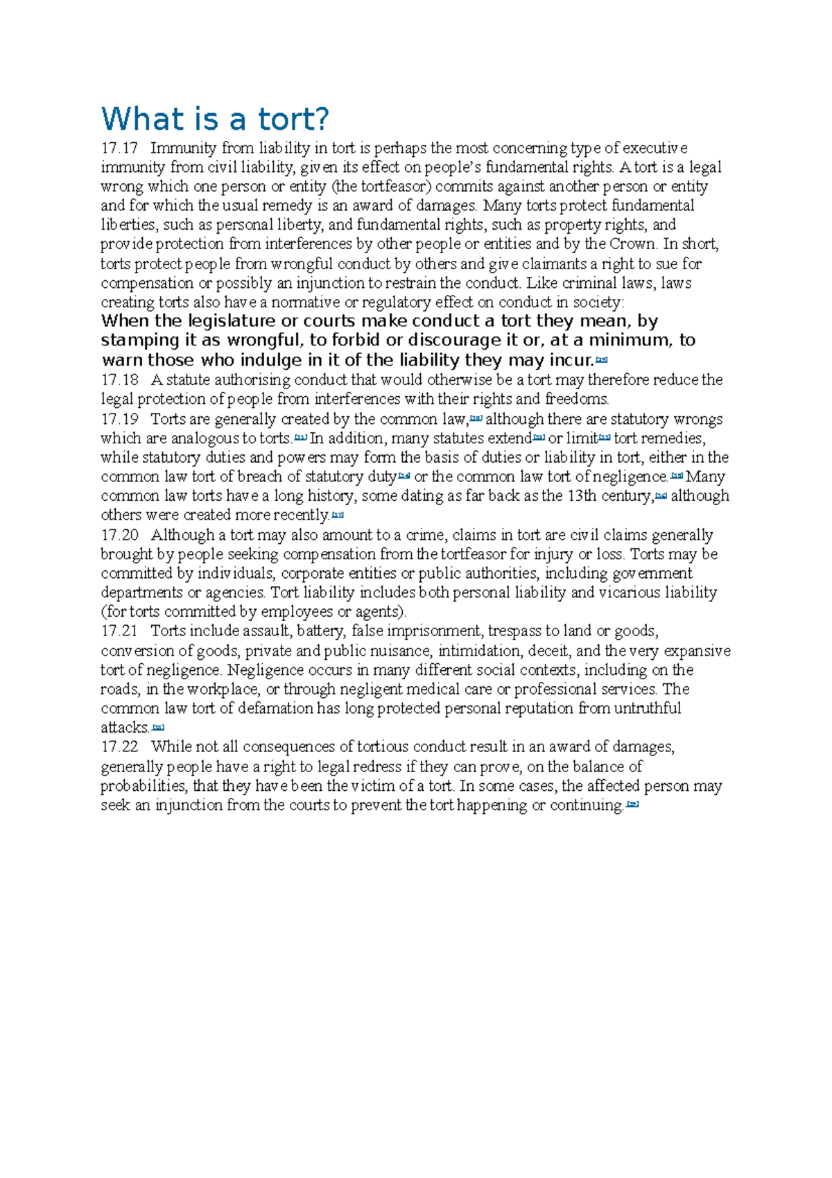 ALRC WHAT IS A TORT? DEFINITION OF A TORT - What is a tort? 17 Immunity ...