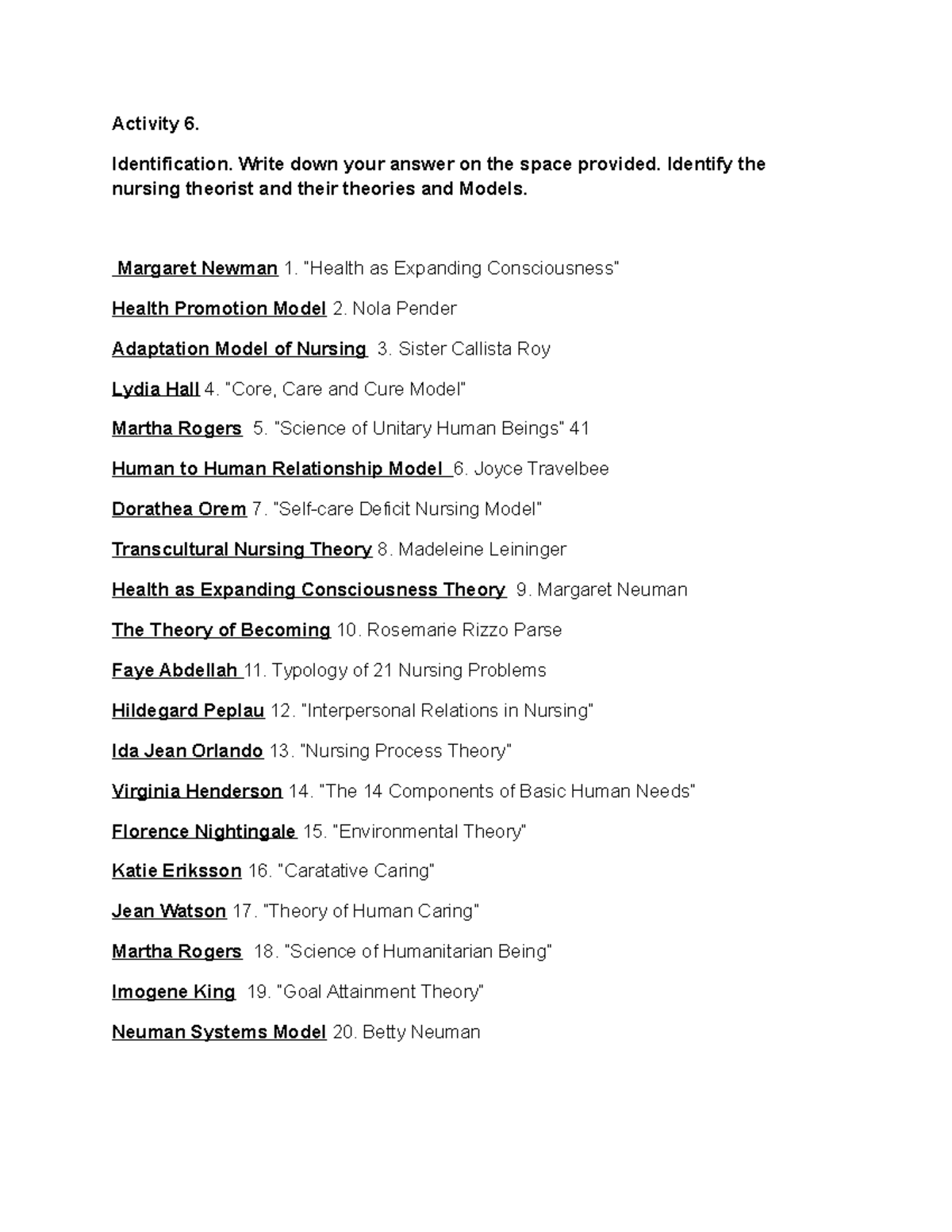Activity 6 - Activity 6. Identification. Write down your answer on the ...