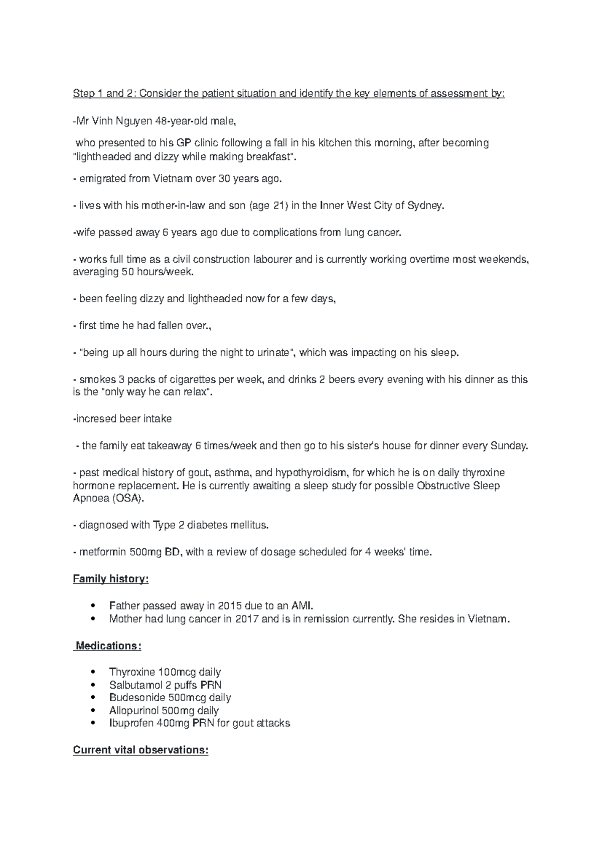 Assignment 1 for aging - Step 1 and 2: Consider the patient situation ...