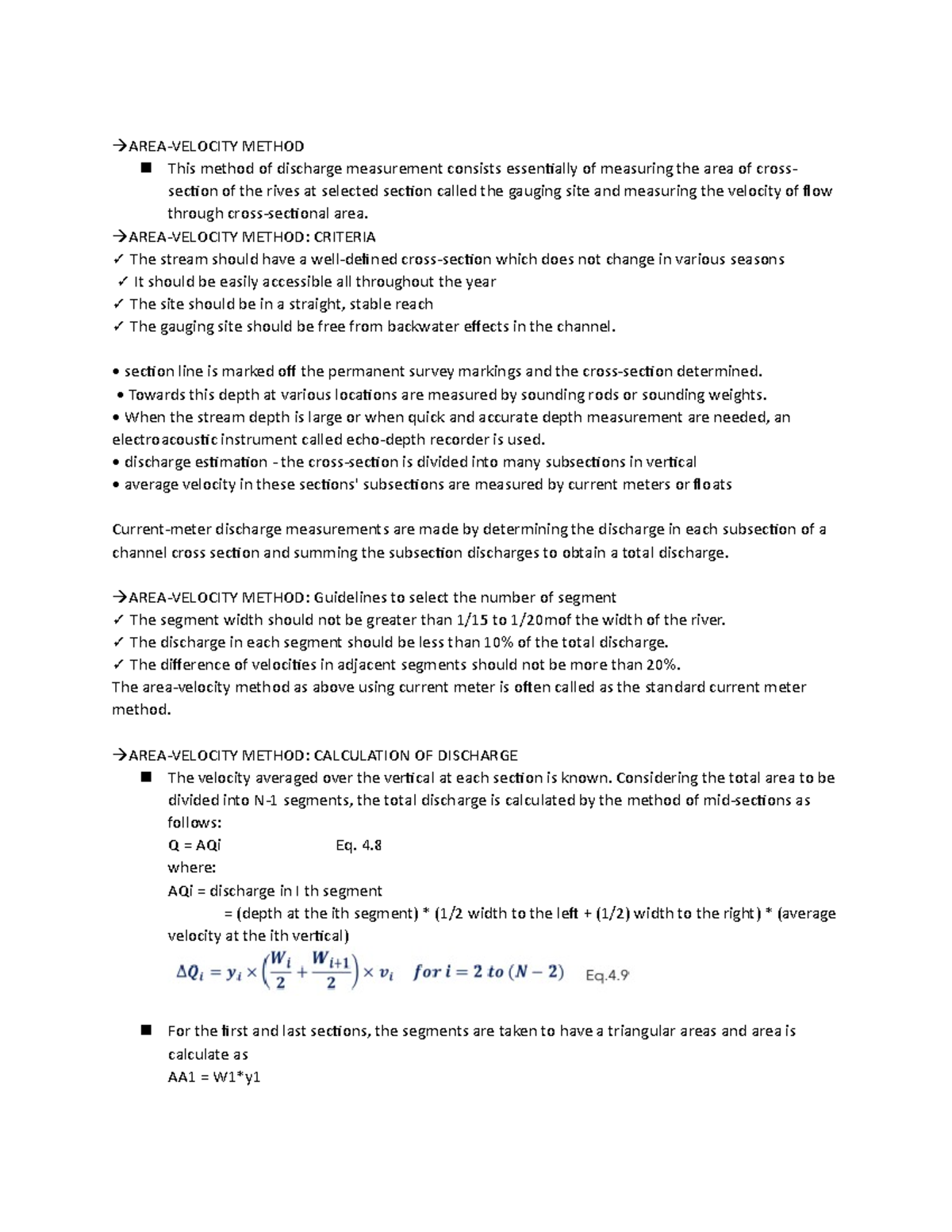 AREA-velocity method - AREA-VELOCITY METHOD This method of discharge ...