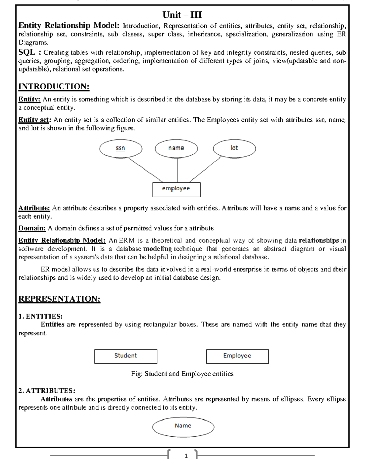 DBMS - UNIT-3 - Data structure notes - Unit – III Entity Relationship ...