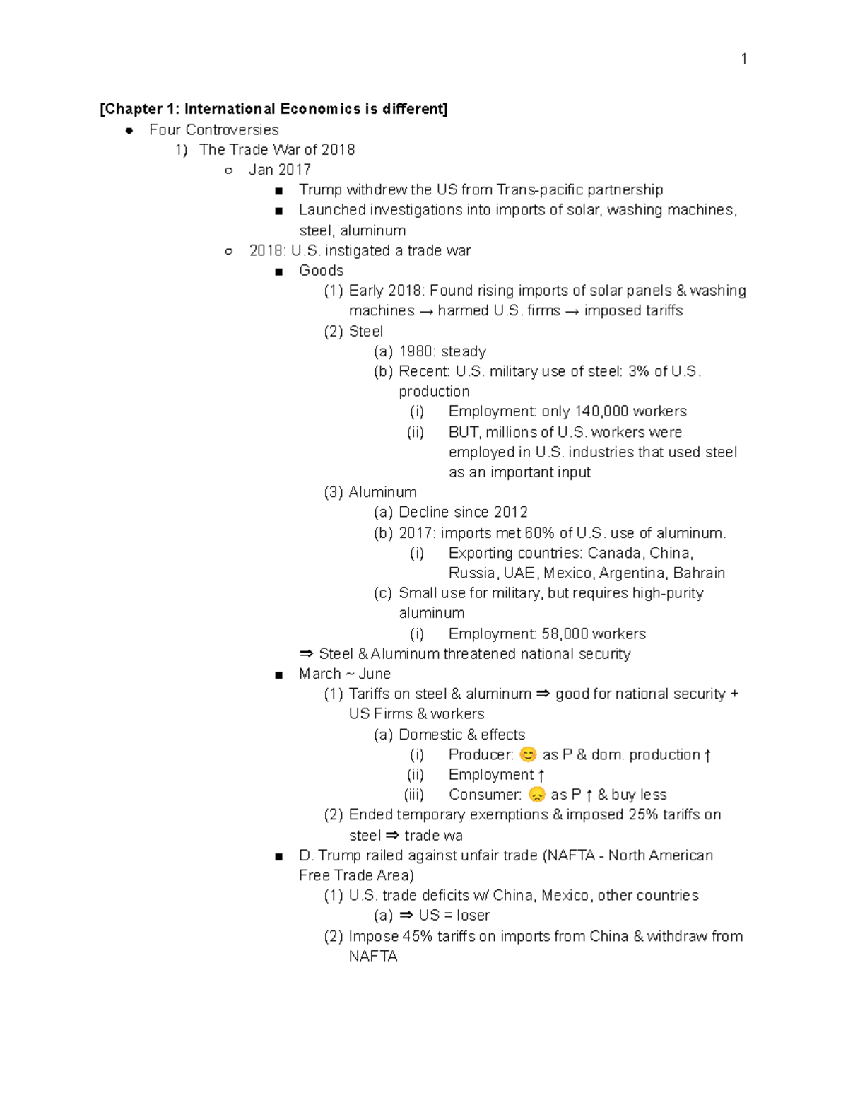 INTENRATIONAL ECONOMICS Lecture notes - [Chapter 1: International ...
