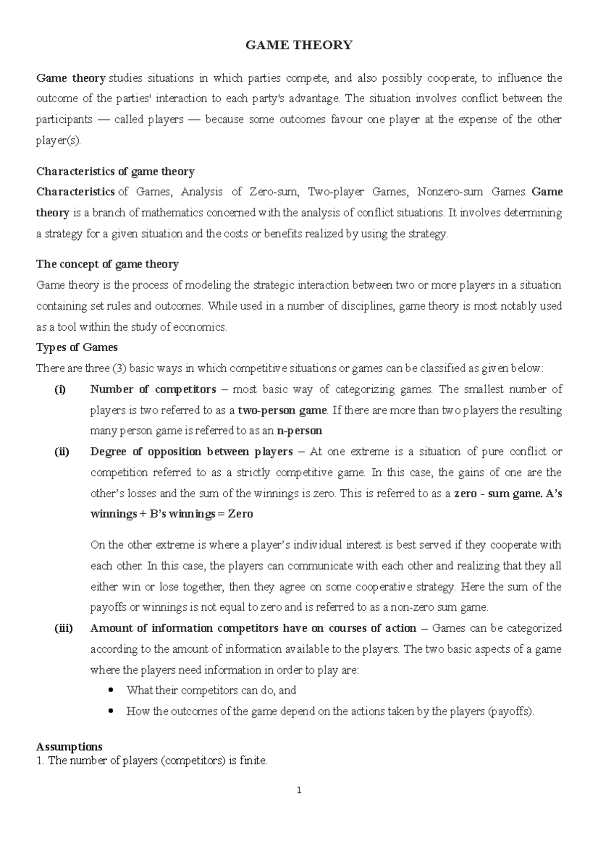 Game theory notes - Information technology summary for the year 2020 in ...