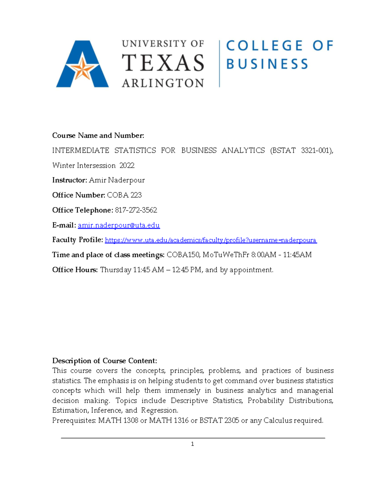 2023- Spring 2232- Bstat-3321-001 - Course Name and Number ...