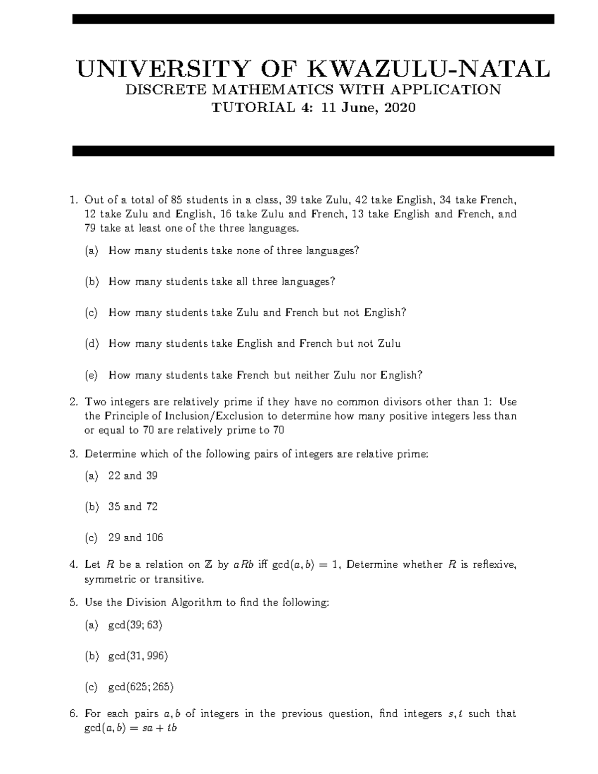 Math236 TUT4 MATH236 - Discrete Mathemtatics with Applications Tutorial Tut UKZN Lecture Slides ...