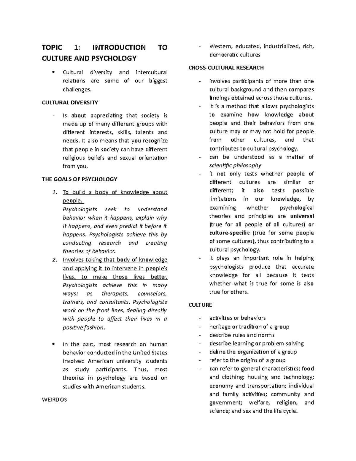 Culture AND Psych Midterm Reviewer - TOPIC 1: INTRODUCTION TO CULTURE ...