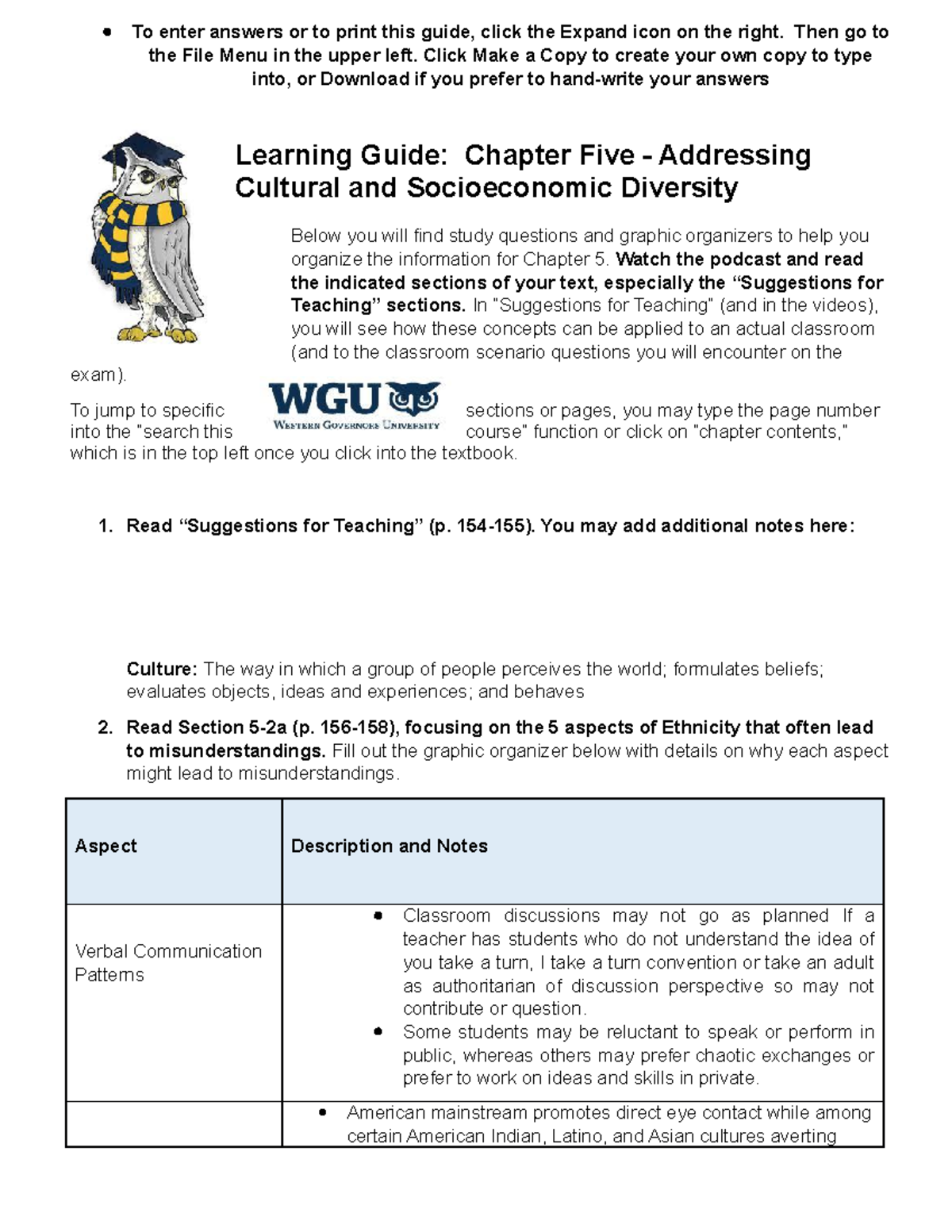 Chapter 5 Learning Guide - To enter answers or to print this guide ...